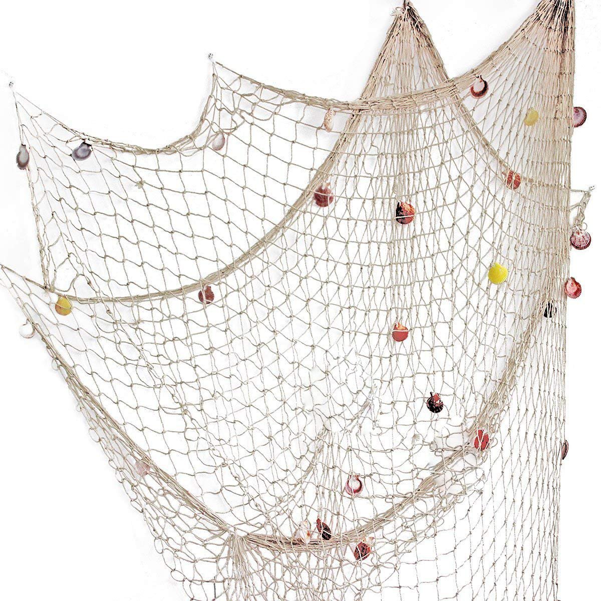 Rosoz Nature Fish Net Wall Decoration with Shells, Ocean Themed Wall Hangings Fishing Net Party Decor for Pirate Party,Wedding,Photographing Decoration