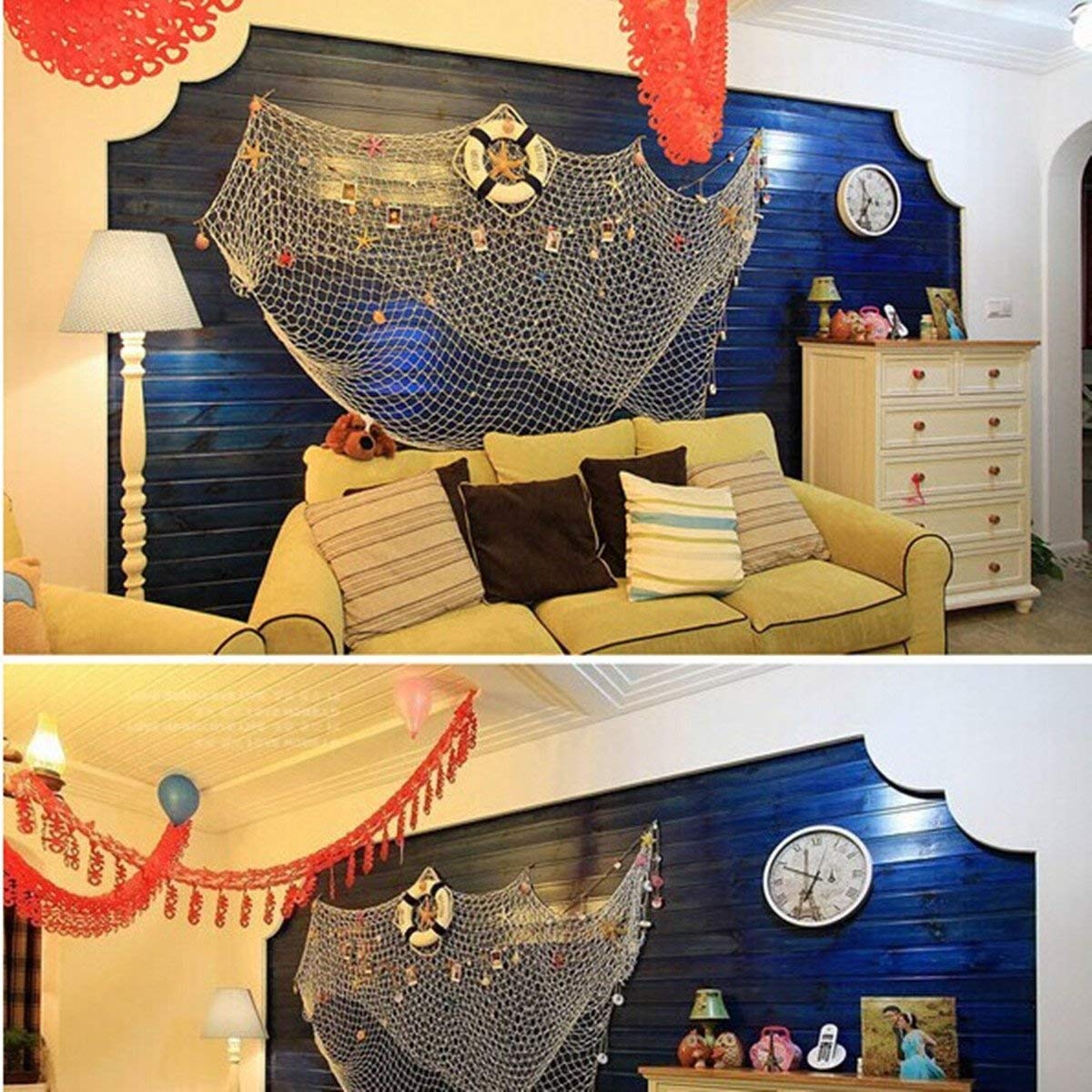 Rosoz Nature Fish Net Wall Decoration with Shells, Ocean Themed Wall Hangings Fishing Net Party Decor for Pirate Party,Wedding,Photographing Decoration