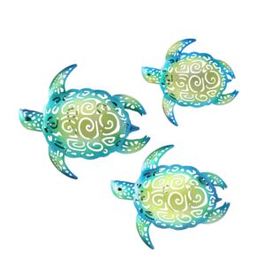 youin set of 3 metal sea turtle beach theme decor wall art decorations for indoor outdoor bathroom garden