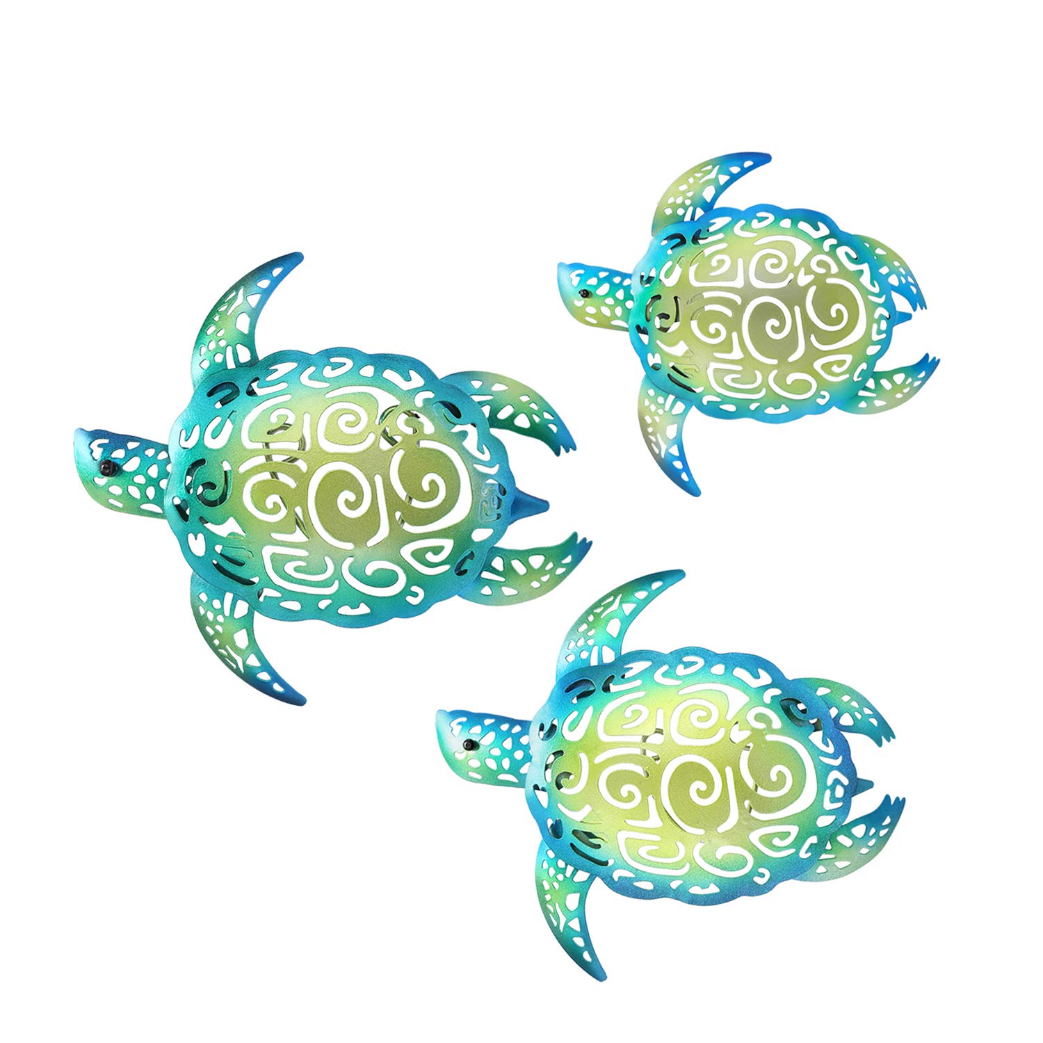 YOUIN Set of 3 Metal Sea Turtle Beach Theme Decor Wall Art Decorations for Indoor Outdoor Bathroom Garden