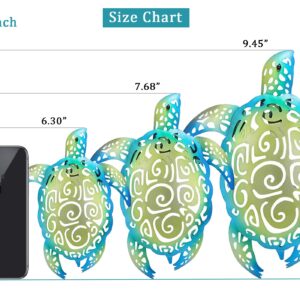 YOUIN Set of 3 Metal Sea Turtle Beach Theme Decor Wall Art Decorations for Indoor Outdoor Bathroom Garden