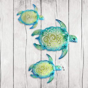 YOUIN Set of 3 Metal Sea Turtle Beach Theme Decor Wall Art Decorations for Indoor Outdoor Bathroom Garden