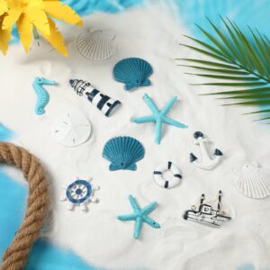 Jetec 26 Pcs Resin Starfish Ornaments Bulk Beach Wedding Bathroom Wall Decor Seashell Sand Dollars Beach Coastal Theme Summer Tree Fish Net Decor