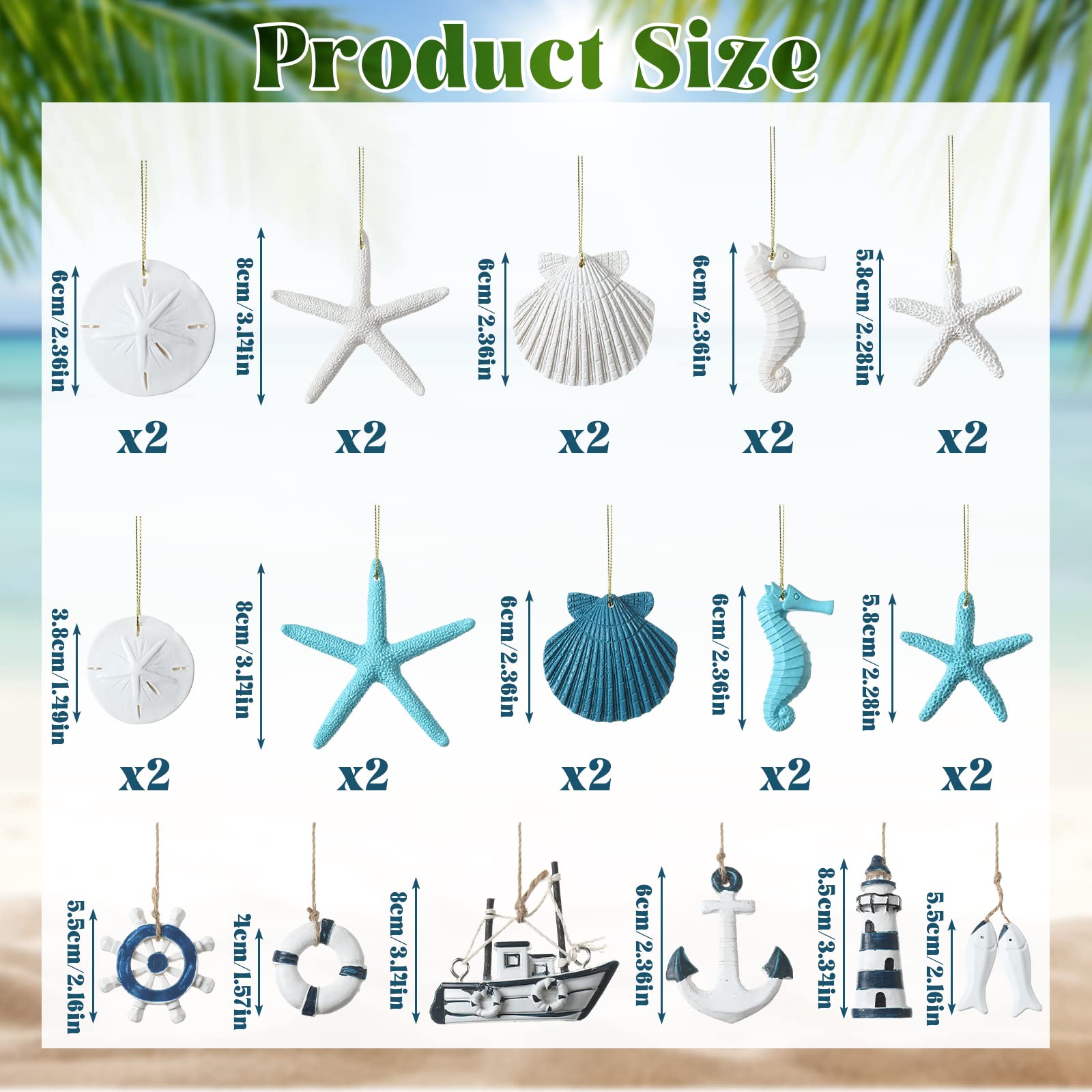 Jetec 26 Pcs Resin Starfish Ornaments Bulk Beach Wedding Bathroom Wall Decor Seashell Sand Dollars Beach Coastal Theme Summer Tree Fish Net Decor