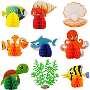 zilphoba 9pcs under the sea animal decorations, ocean honeycomb centerpiece for themed party decorations, table, birthday, beach, baby shower