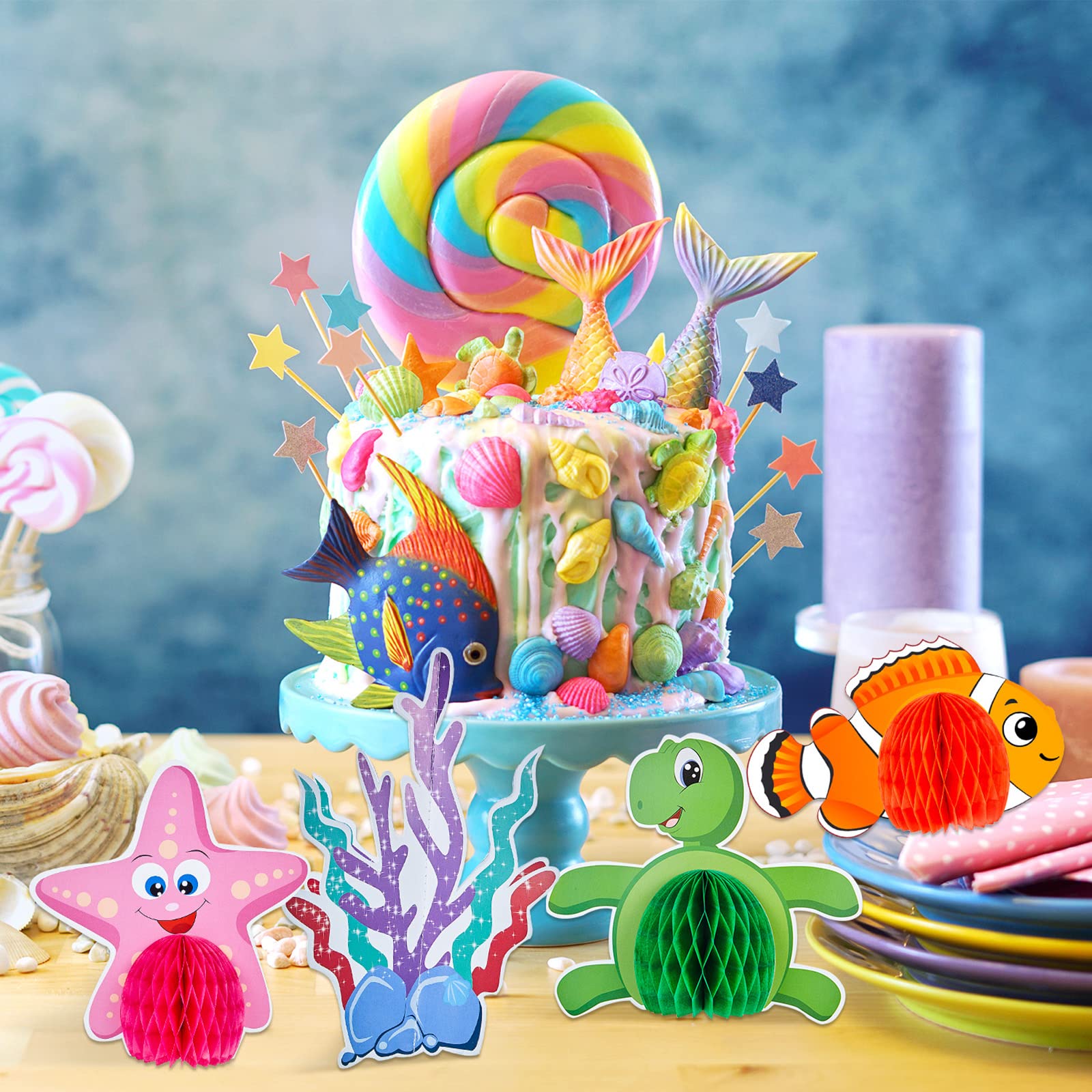 12 Pieces Under The Sea Party Decorations Ocean Sea Animal Honeycomb Centerpiece Ocean Themed Party Table Decoration Fish Sea Creature Mermaid Birthday Centerpiece for Beach Baby Shower Party Supplies