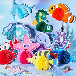 12 Pieces Under The Sea Party Decorations Ocean Sea Animal Honeycomb Centerpiece Ocean Themed Party Table Decoration Fish Sea Creature Mermaid Birthday Centerpiece for Beach Baby Shower Party Supplies