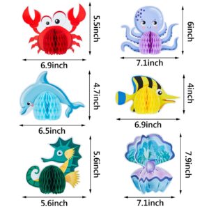 12 Pieces Under The Sea Party Decorations Ocean Sea Animal Honeycomb Centerpiece Ocean Themed Party Table Decoration Fish Sea Creature Mermaid Birthday Centerpiece for Beach Baby Shower Party Supplies