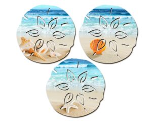 3 pieces sand dollar wall decor wood outdoor coastal wall art ocean beach wall decor starfish seashell sand dollar beach signs hanging wooden nautical bathroom decor for home bathroom sea decorations