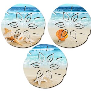 3 Pieces Sand Dollar Wall Decor Wood Outdoor Coastal Wall Art Ocean Beach Wall Decor Starfish Seashell Sand Dollar Beach Signs Hanging Wooden Nautical Bathroom Decor for Home Bathroom Sea Decorations