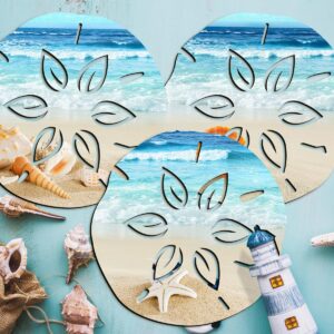 3 Pieces Sand Dollar Wall Decor Wood Outdoor Coastal Wall Art Ocean Beach Wall Decor Starfish Seashell Sand Dollar Beach Signs Hanging Wooden Nautical Bathroom Decor for Home Bathroom Sea Decorations