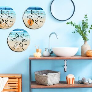 3 Pieces Sand Dollar Wall Decor Wood Outdoor Coastal Wall Art Ocean Beach Wall Decor Starfish Seashell Sand Dollar Beach Signs Hanging Wooden Nautical Bathroom Decor for Home Bathroom Sea Decorations