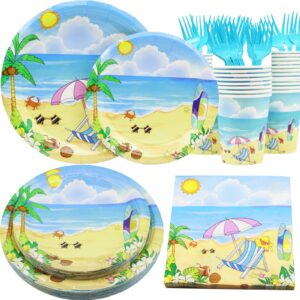 decodinli beach party supplies serves 25, beach party decorations, beach paper plates and napkins set, beach birthday plates, summer theme beach pool party, disposable beach baby shower tableware set.