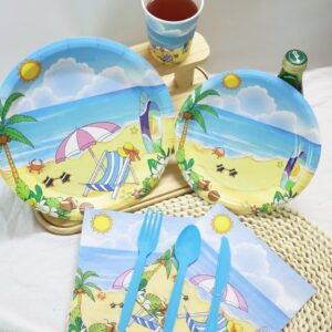 Decodinli Beach Party Supplies Serves 25, Beach Party Decorations, Beach Paper Plates and Napkins Set, Beach Birthday Plates, Summer theme Beach Pool Party, Disposable Beach Baby Shower Tableware Set.