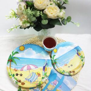 Decodinli Beach Party Supplies Serves 25, Beach Party Decorations, Beach Paper Plates and Napkins Set, Beach Birthday Plates, Summer theme Beach Pool Party, Disposable Beach Baby Shower Tableware Set.