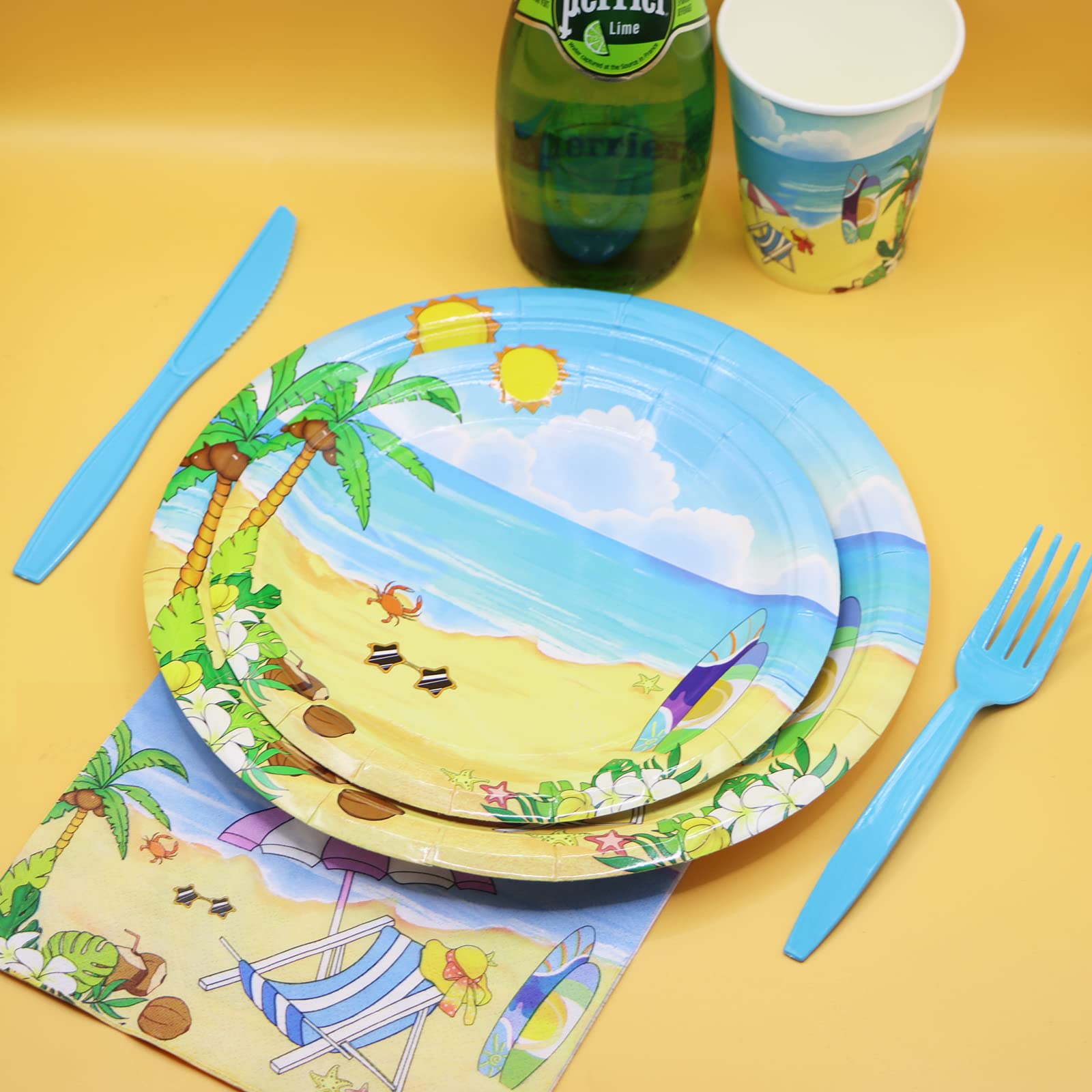 Decodinli Beach Party Supplies Serves 25, Beach Party Decorations, Beach Paper Plates and Napkins Set, Beach Birthday Plates, Summer theme Beach Pool Party, Disposable Beach Baby Shower Tableware Set.