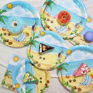 Decodinli Beach Party Supplies Serves 25, Beach Party Decorations, Beach Paper Plates and Napkins Set, Beach Birthday Plates, Summer theme Beach Pool Party, Disposable Beach Baby Shower Tableware Set.