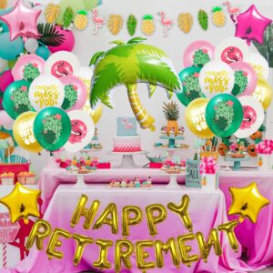 Beach Theme Happy Retirement Party Decorations Supplies, Gold Happy Retirement Banner and Coconut Tree Balloon Flamingo Latex Balloon Beach Theme Retirement Party Supplies Retirement Gift Ideas