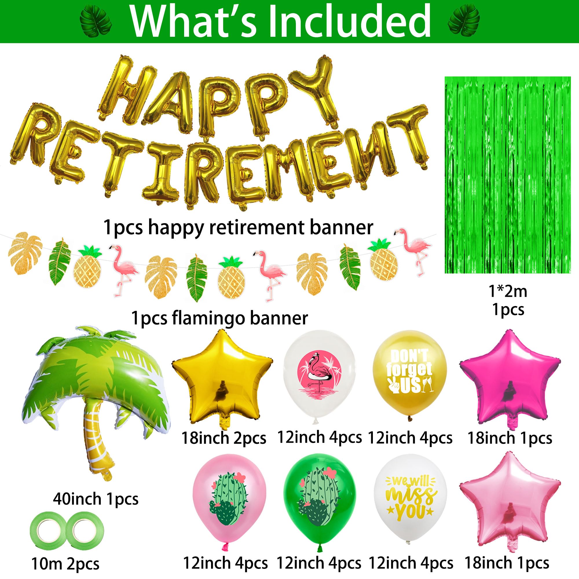 Beach Theme Happy Retirement Party Decorations Supplies, Gold Happy Retirement Banner and Coconut Tree Balloon Flamingo Latex Balloon Beach Theme Retirement Party Supplies Retirement Gift Ideas