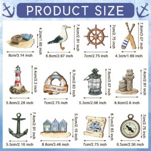 Maitys 36 Pcs Summer Wooden Ornaments Ocean Beach Tree Decorations Coastal Nautical Navigation Wooden Cutouts Summer Hanging Ornaments Summer Decorations for Home Small Tree Party Office(Navigation)