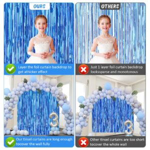 Accevo 3Pack Dark Blue Party Streamers 3.2ft x 8.2ft Foil Fringe Curtains Metallic Streamers Blue Party Photo Booth for Birthday Wedding Christmas Baby Shower Underwater Ocean Party Decorations