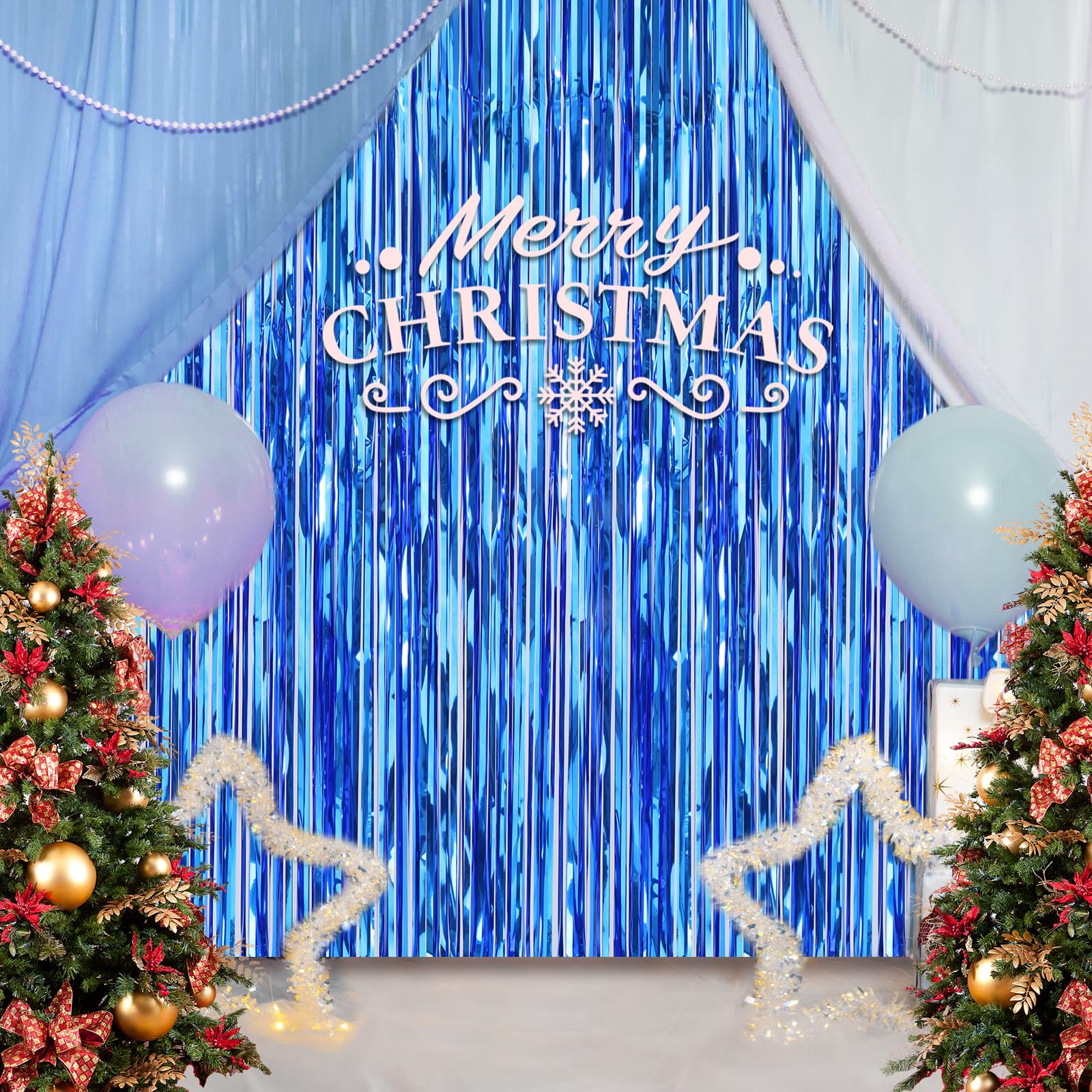 Accevo 3Pack Dark Blue Party Streamers 3.2ft x 8.2ft Foil Fringe Curtains Metallic Streamers Blue Party Photo Booth for Birthday Wedding Christmas Baby Shower Underwater Ocean Party Decorations