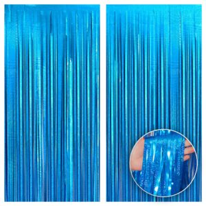 katchon, iridescent blue backdrop curtain - 3.2x8 feet, pack of 2 | iridescent blue streamers for summer party decorations | beach party decorations, ocean backdrop for ocean themed party decorations