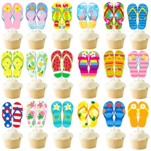 36pcs beach flip flops cupcake toppers summer beach party cupcake toppers decorations pool party decorations supplies for summer birthday tropical luau hawaiian party supplies