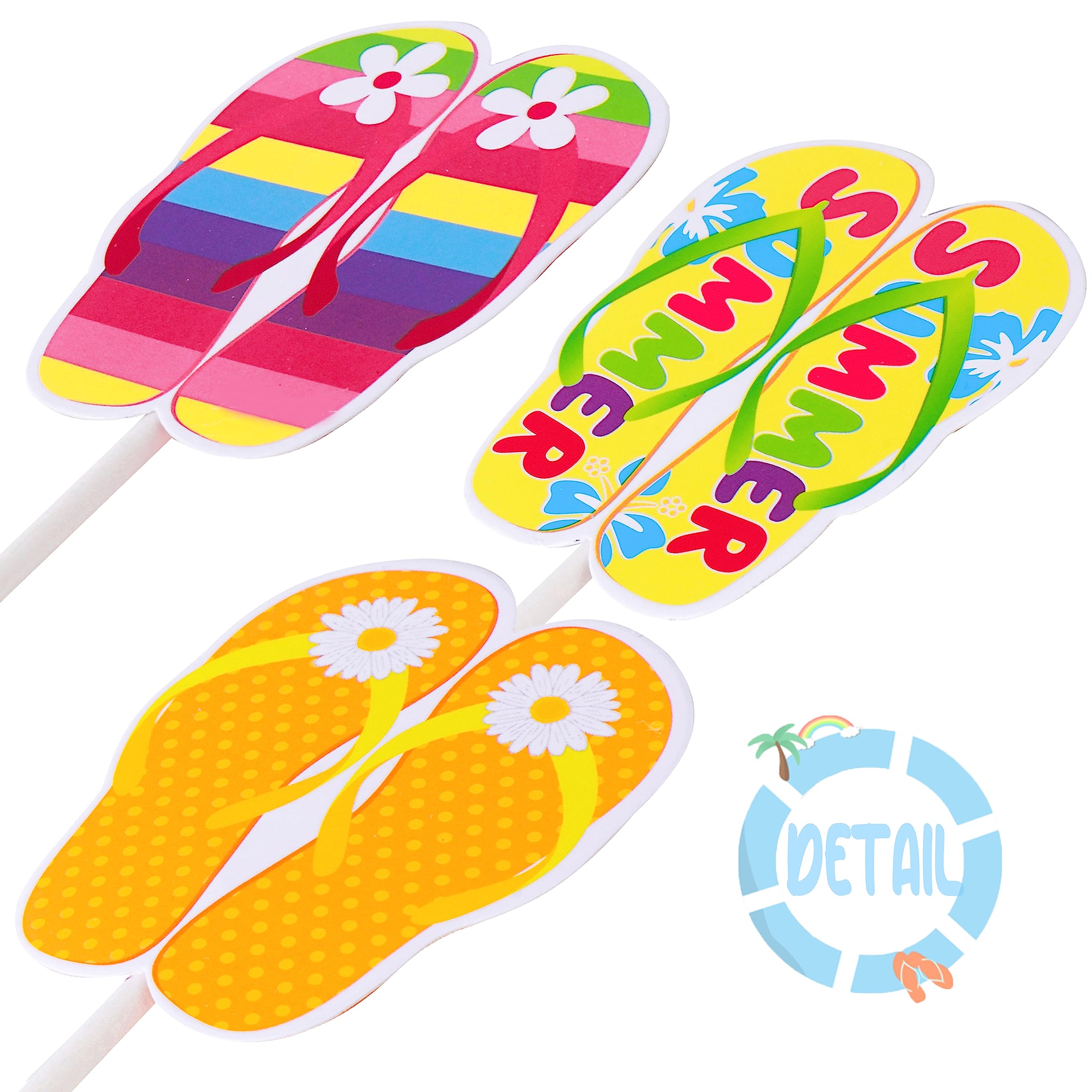 36pcs Beach Flip Flops Cupcake Toppers Summer Beach Party Cupcake Toppers Decorations Pool Party Decorations Supplies for Summer Birthday Tropical Luau Hawaiian Party Supplies