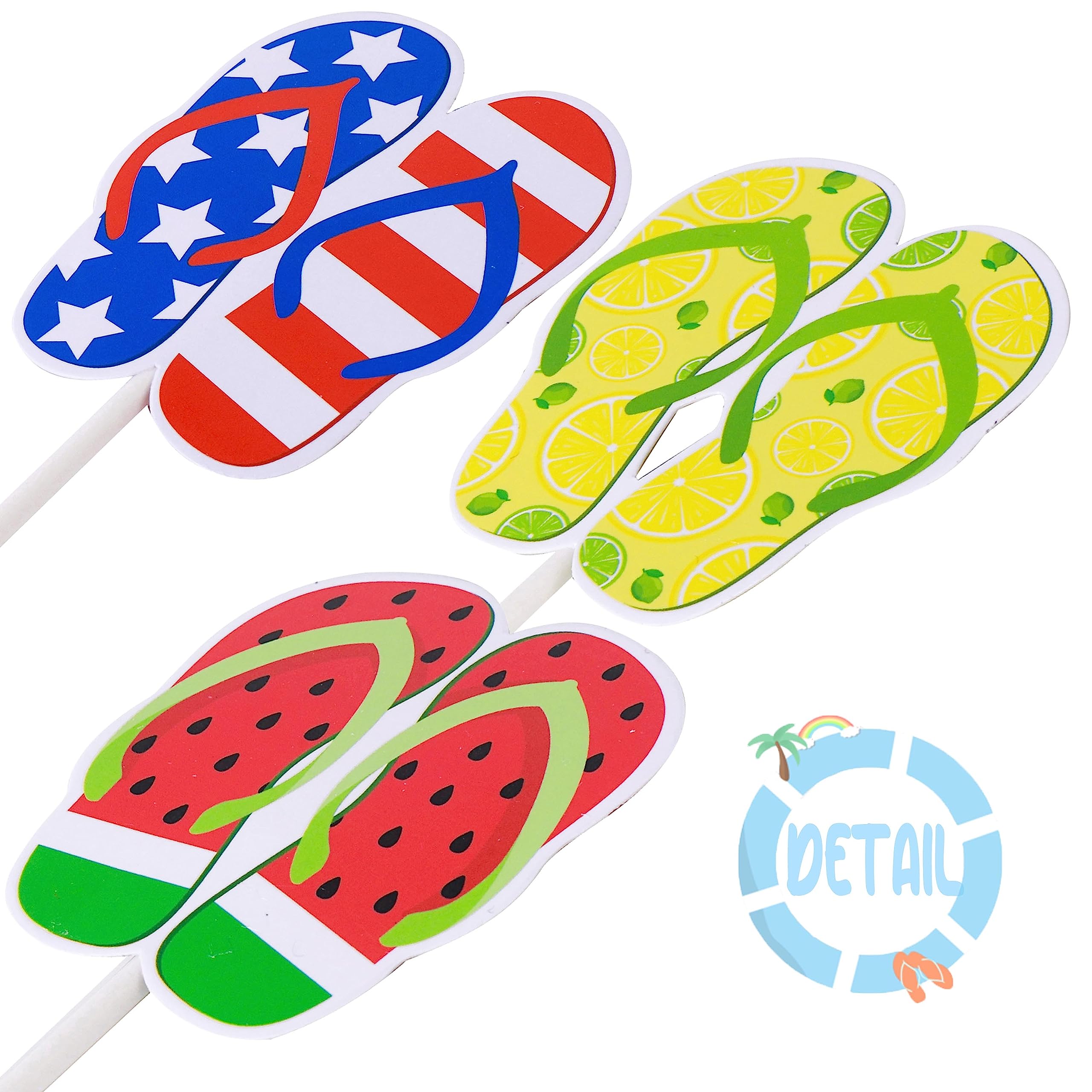 36pcs Beach Flip Flops Cupcake Toppers Summer Beach Party Cupcake Toppers Decorations Pool Party Decorations Supplies for Summer Birthday Tropical Luau Hawaiian Party Supplies