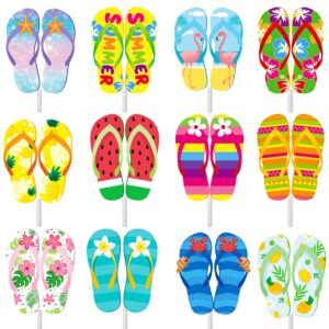 36pcs Beach Flip Flops Cupcake Toppers Summer Beach Party Cupcake Toppers Decorations Pool Party Decorations Supplies for Summer Birthday Tropical Luau Hawaiian Party Supplies