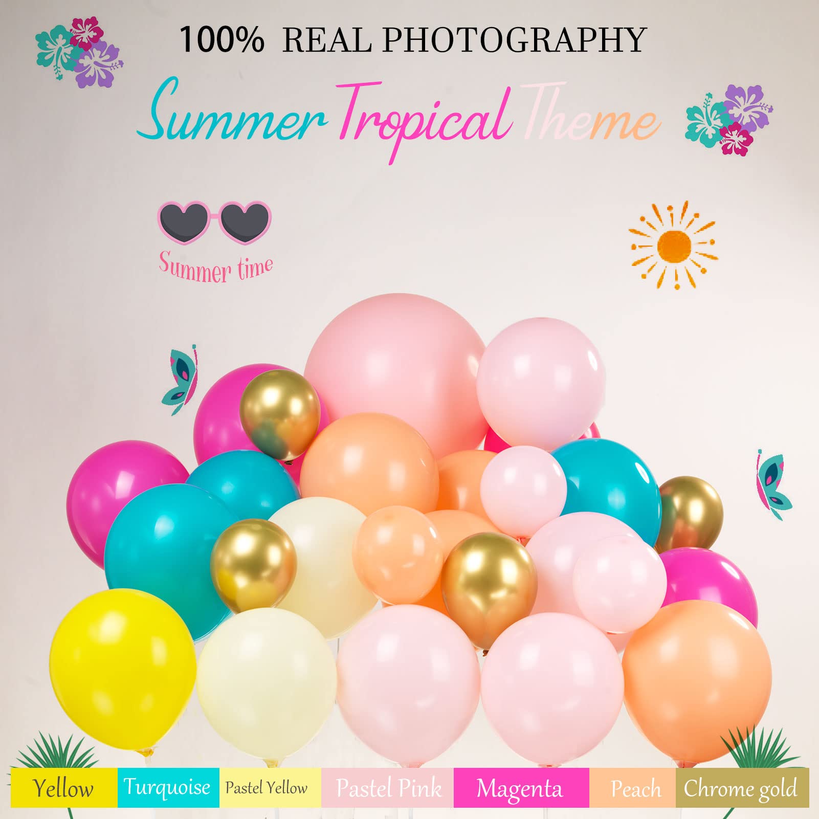 Yeewaka Tropical balloon Garland kit 145Pcs Hot pink Teal Yellow pink balloons foil flamingo balloons & Palm leaves For Summer by pool beach birthday decorations