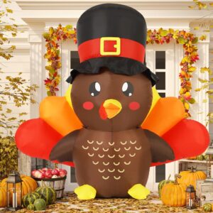 comin 5 ft tall thanksgiving inflatables turkey baby in hat with built-in leds blow up yard decoration for holiday party indoor outdoor garden lawn