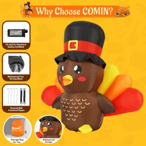 COMIN 5 FT Tall Thanksgiving Inflatables Turkey Baby in Hat with Built-in LEDs Blow Up Yard Decoration for Holiday Party Indoor Outdoor Garden Lawn