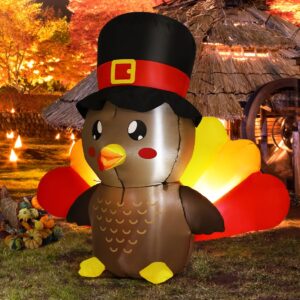 COMIN 5 FT Tall Thanksgiving Inflatables Turkey Baby in Hat with Built-in LEDs Blow Up Yard Decoration for Holiday Party Indoor Outdoor Garden Lawn