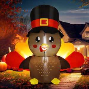 COMIN 5 FT Tall Thanksgiving Inflatables Turkey Baby in Hat with Built-in LEDs Blow Up Yard Decoration for Holiday Party Indoor Outdoor Garden Lawn