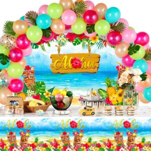 66 pcs hawaiian aloha party decorations luau backdrop tiki banner summer tropical balloon garland arch kit palm leaves hawaiian theme tablecloth for birthday baby shower tropical beach party supplies