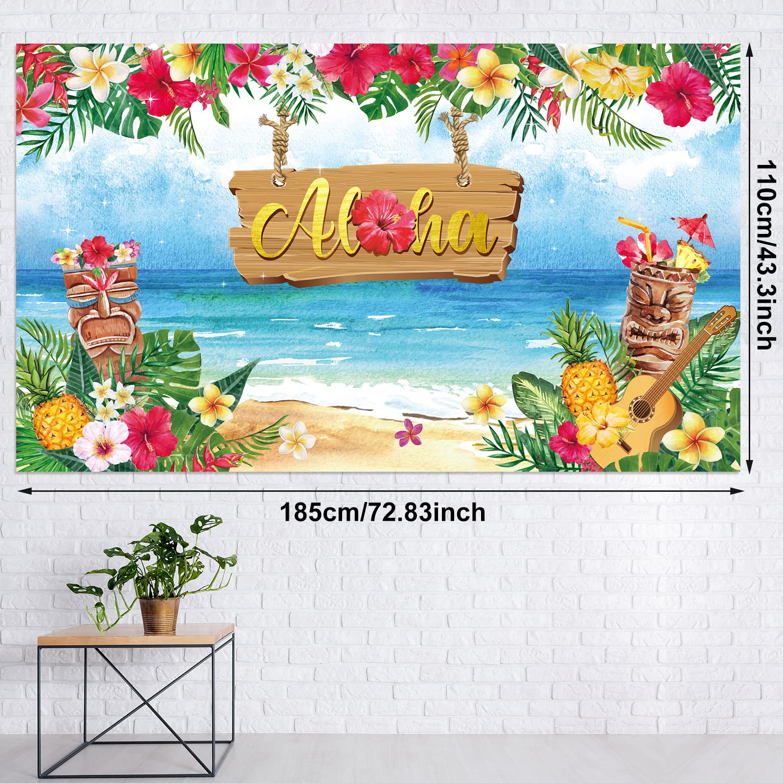 66 Pcs Hawaiian Aloha Party Decorations Luau Backdrop Tiki Banner Summer Tropical Balloon Garland Arch Kit Palm Leaves Hawaiian Theme Tablecloth for Birthday Baby Shower Tropical Beach Party Supplies