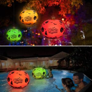 Inflatable Pumpkin Bat Halloween Ball - SVOPY 24 Inch Light Up Large Outdoor Decorated Ball with Remote for Yard Pool Hang or Place in The Yard for Garden Decoration