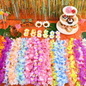 Waipfaru Hawaiian Leis for Luau Party, 54Pcs Hawaiian Flower Leis include 18 Flower Hair Clips, Hawaiian Leis for Luau Party Decorations, Hawaiian Themed Party Decorations, Birthday, Wedding, Beach…