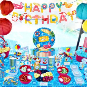 JeVenis 34 PCS Swimming Pool Party Supplies Pool Party Decoration Pool Birthday Party Banner Pool Party Tablecloth Swimming Pool Party Favors Beach Party Banner