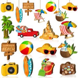 36 pcs summer wood hanging ornaments summer ornaments for tree summer tree decorations hawaiian beach wooden pendant decorations with string for luau party supplies (beach)