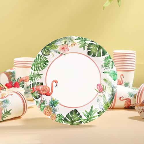 175Pcs Hawaiian Luau Party Decoration, Luau Plates and Napkins Party Supplies, Flamingo Plates for Party, Tropical Plates for Beach Theme Party Decoration, Serves 24 Guests