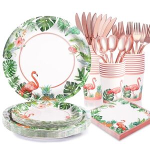 175pcs hawaiian luau party decoration, luau plates and napkins party supplies, flamingo plates for party, tropical plates for beach theme party decoration, serves 24 guests