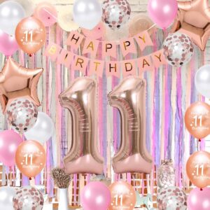 11th Birthday Party Balloons Decorations for Girls, 11th Birthday Banner Rose Gold Number 11 Birthday Foil Balloons Confetti Balloons for Girls Her Daughter 11 Year Old Birthday Supplies (11th)