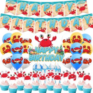 crab birthday party supplies crab party decorations includes crab happy birthday banner cake topper cupcake toppers balloons for crab party, seafood party, ocean party