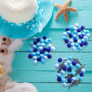 3 Pieces Shark Pompom Ball Garlands Ocean Theme Banner Shark Garlands Decoration Blue Felt Ball Shark Hanging Garlands for Birthday Wedding Ocean Beach Sea Themed Party Decoration Supplies