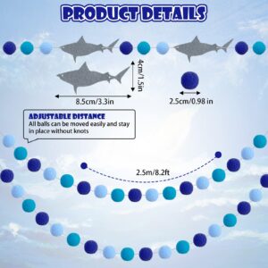 3 Pieces Shark Pompom Ball Garlands Ocean Theme Banner Shark Garlands Decoration Blue Felt Ball Shark Hanging Garlands for Birthday Wedding Ocean Beach Sea Themed Party Decoration Supplies