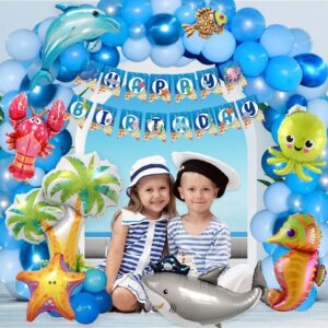 Hombae Under The Sea Party Decorations, Ocean Themed Birthday Tableware Supplies Backdrop Balloon Garland Banner Tablecloth Cake Topper Plate Napkin Cup Straw Knife Spoon Fork Shark Octopus 228 PCs