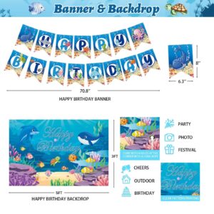 Hombae Under The Sea Party Decorations, Ocean Themed Birthday Tableware Supplies Backdrop Balloon Garland Banner Tablecloth Cake Topper Plate Napkin Cup Straw Knife Spoon Fork Shark Octopus 228 PCs